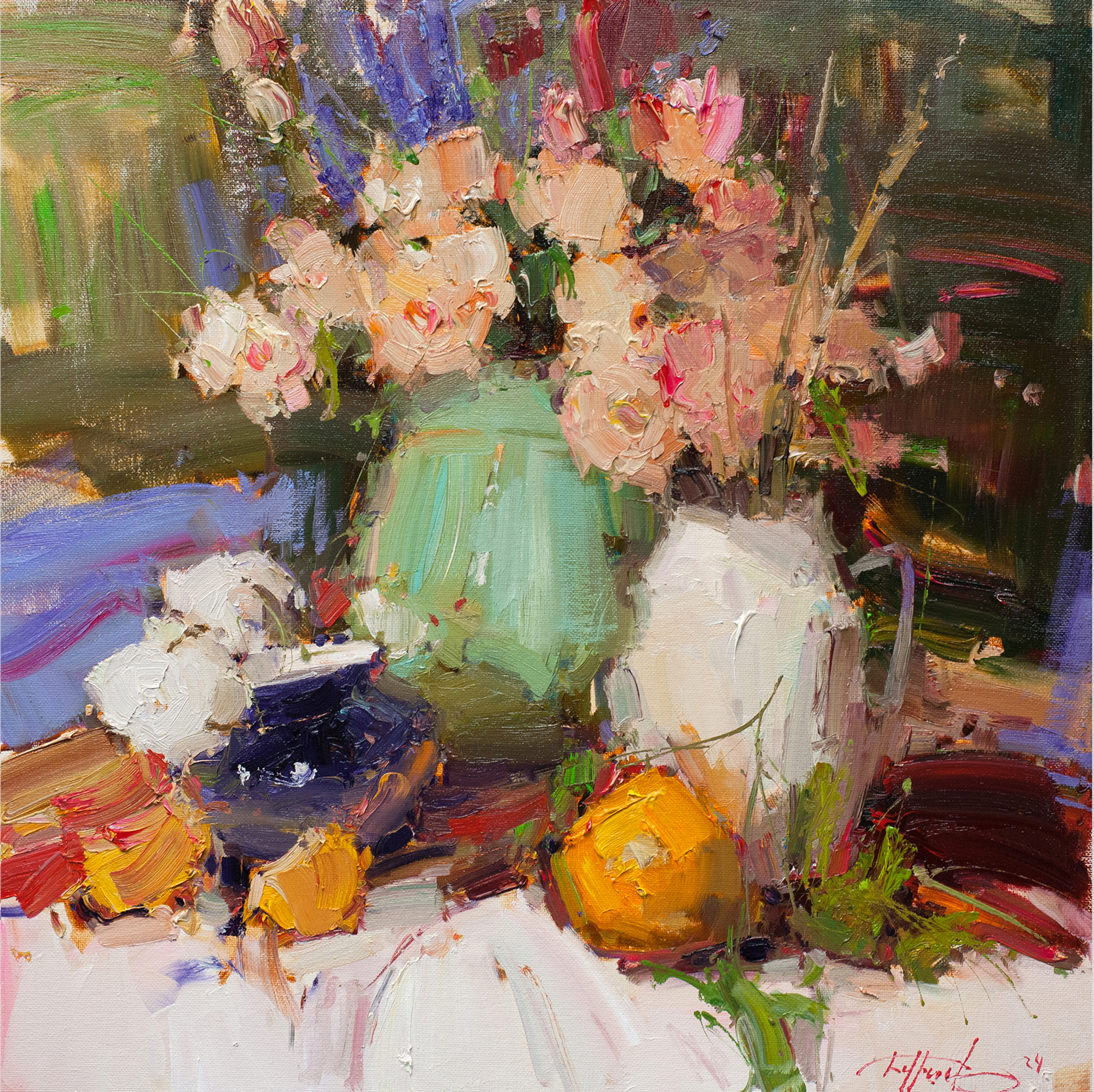 Продажа картины "Still life with bush roses and cotton" (Цветы)